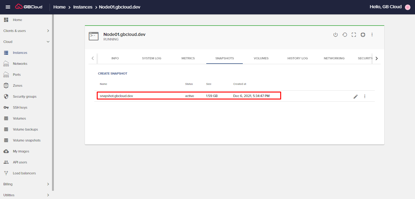 How to Create Snapshots on GBCloud? - Blog - GBCloud